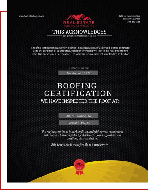 Roof Certification Template