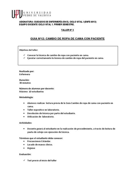 Cambio De Ropa De Cama En Pacientes Pdf Enfermería Lavado De Manos