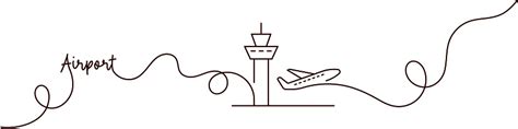 공항 아이콘의 연속적인 선화입니다 손으로 그린 상징 벡터 일러스트 레이 션 비행기에 대한 스톡 벡터 아트 및 기타 이미지
