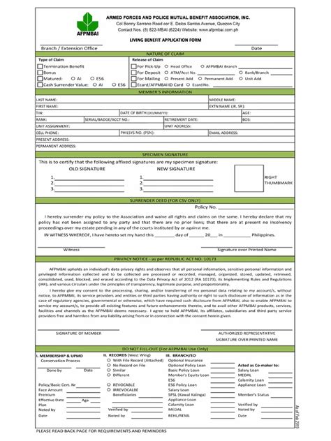 Afpmbai Living Benefit Form 2020 2 Atd Pdf