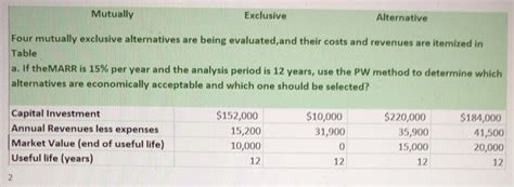 Solved Mutually Exclusive Alternative Four Mutually Chegg