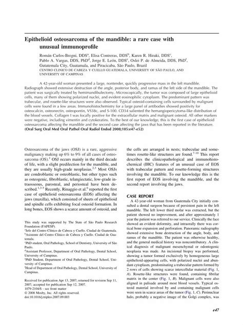 Pdf Epithelioid Osteosarcoma Of The Mandible A Rare Case With