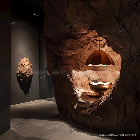Ai创作图原始部落展示设计 泥塑装置艺术 碳橱窗设计 石头创意灯 原始山顶洞人生活雕塑 原始人生场景雕塑 展览设计橱窗展示 原始人制陶场景 旧石器时代展厅 火山知识展厅 石器时代展 古人类洞穴
