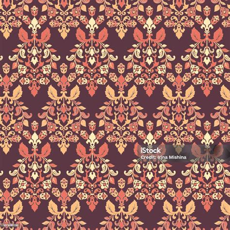 Vector Textured Print Damask Seamless Vintage Pattern Stock