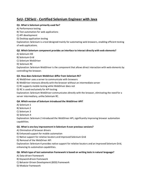 Seu Cseseu Certified Selenium Engineer With Java Exams Technology Docsity
