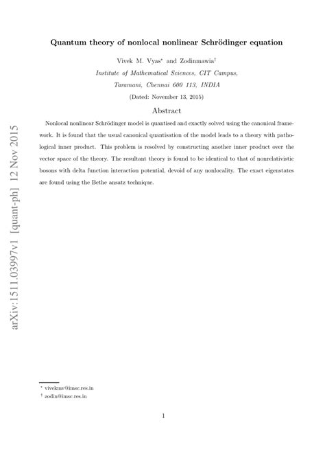 Pdf Quantum Theory Of Nonlocal Nonlinear Schrodinger Equation