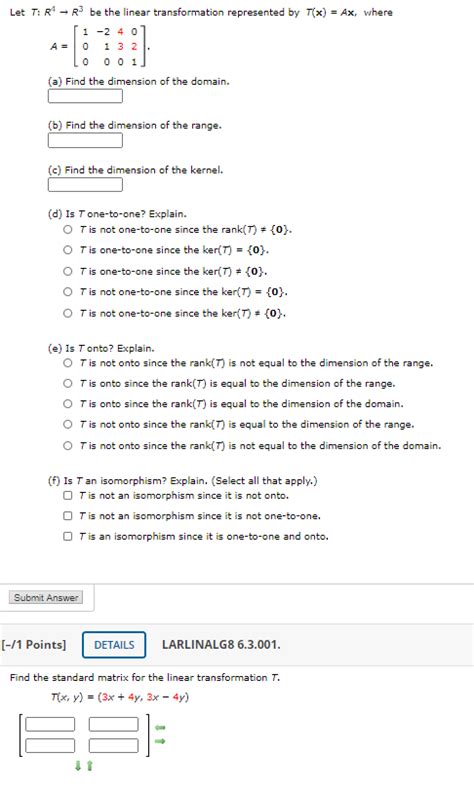 Solved Let T Ri R3 Be The Linear Transformation Represented