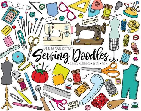 Sewing And Needleing Hand Drawn Doodles With Scissors Thread Needles