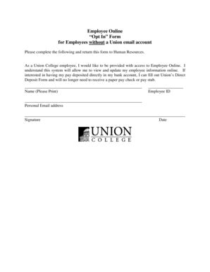 Fillable Online Union Employee Online Opt In Form Union College Union Fax Email Print