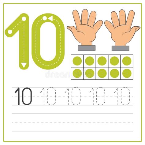 Práctica 10 De La Escritura Del Número Ilustración Del Vector