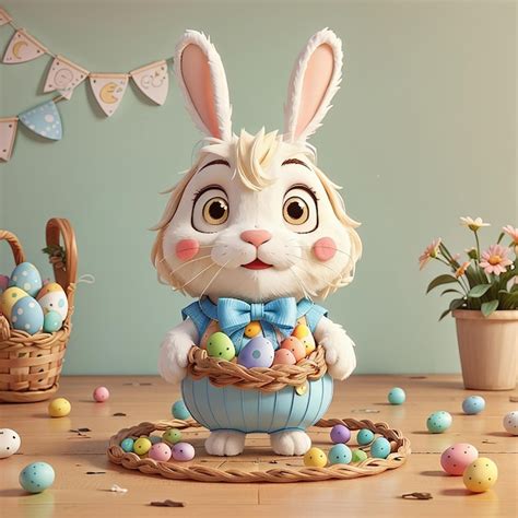 Premium Photo Cute A Bunny Holding Easter Egg In A Round Frame