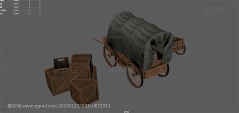 古代货车木板车木箱沙袋古代镖车3dmaya模型其他模型下载 摩尔网cgmol