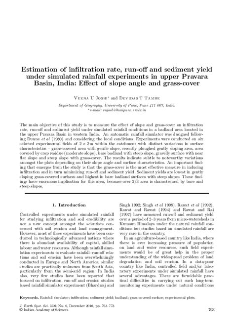 Pdf Estimation Of Infiltration Rate Run Off And Sediment Yield Under