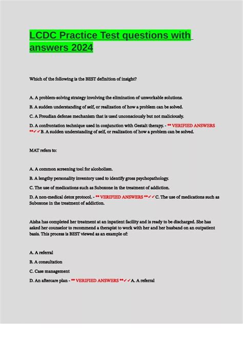 Lcdc Practice Test Questions With Answers 2024 Lcdc Stuvia Us