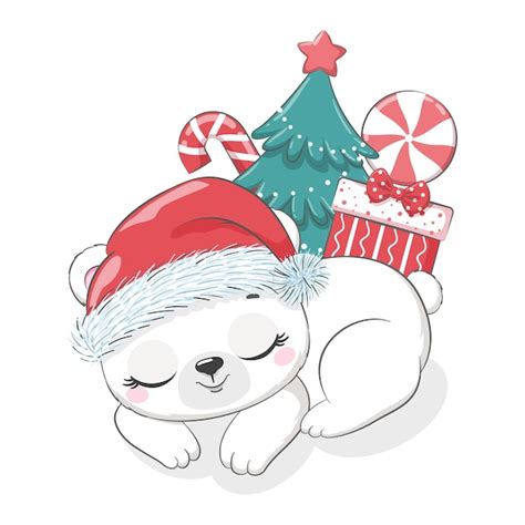 Cartão de feliz natal ou ano novo lindo ursinho de pelúcia chapéu
