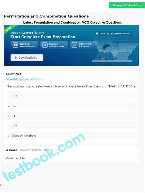 Mcq On Permutation And Combination 5eea6a1039140f30f369e81d Pdf