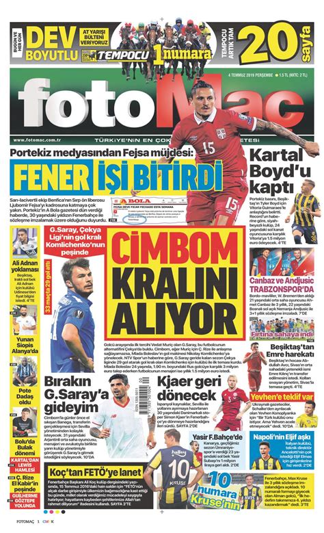 Ocak Salı Fotomaç gazetesi manşet