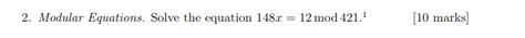 Solved 2 Modular Equations Solve The Equation