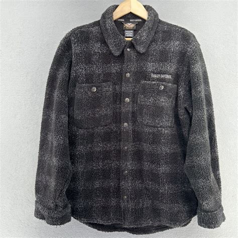 Harley Davidson Black Plaid Sherpa Jacket Mens Large Gem