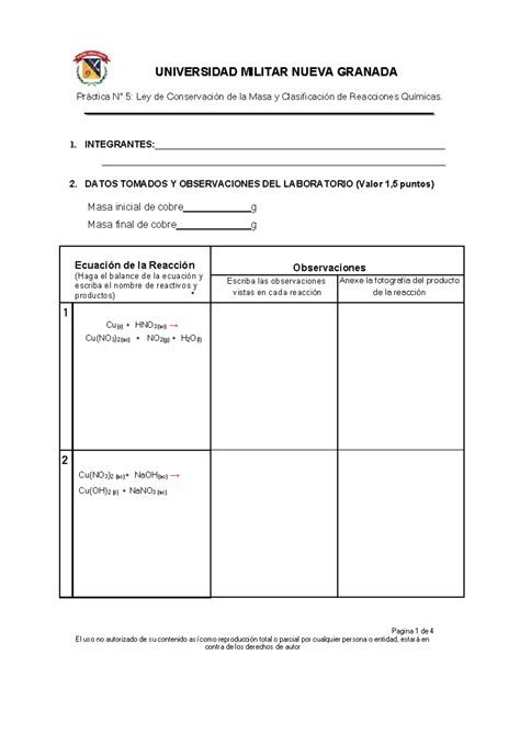 Práctica 5ley De La Conservación De La Materia Pagina 1 De 4 El Uso No Autorizado De Su