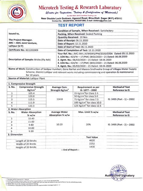 Test Report Of Bricks Fly Ash Pdf Nature