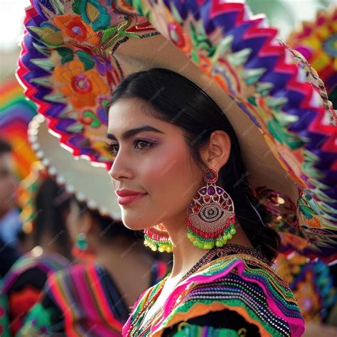 Vivid Photo Of A Mexican Dark Skinned Woman In Traditional Attire