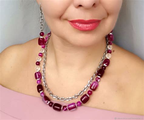 Комплект Фуксия колье серьги агат кварц в интернет магазине на Ярмарке Мастеров Комплекты