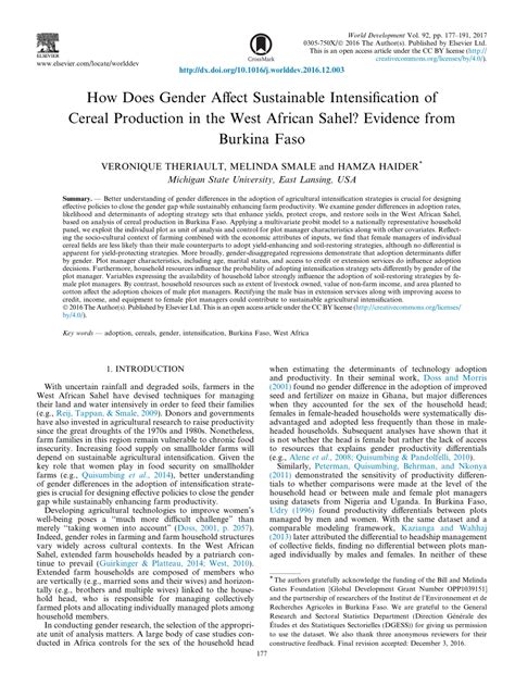 Pdf How Does Gender Affect Sustainable Intensification Of Cereal