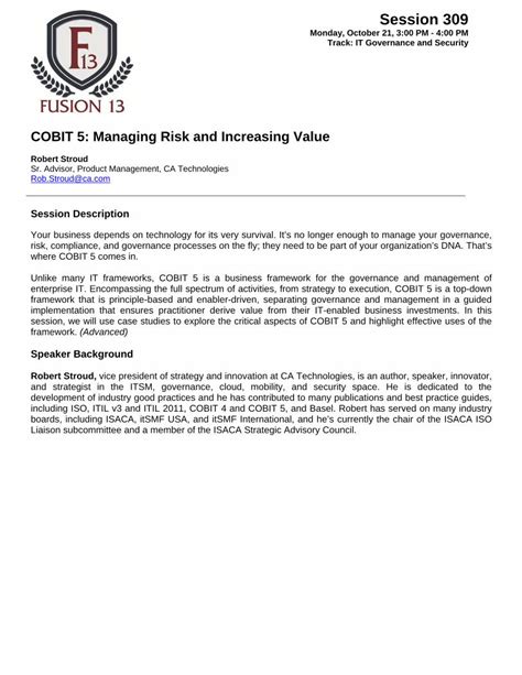 Pdf Cobit 5 Managing Risk And Increasing Valueprofessionalprograms