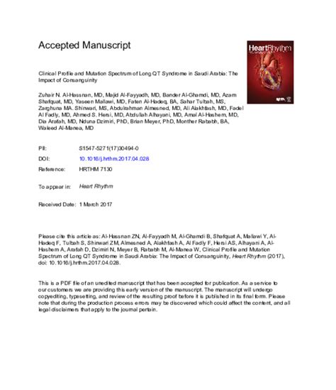 Pdf Clinical Profile And Mutation Spectrum Of Long Qt Syndrome In Saudi Arabia The Impact Of