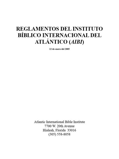 Reglamentos Del Instituto Bíblico Internacional Del Atlántico Aibi Pdf