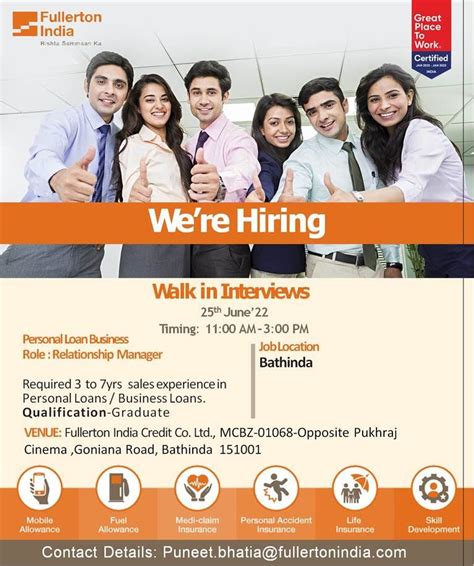 Puneet Bhatia On Linkedin Walk In Interviews Fullerton India Credit