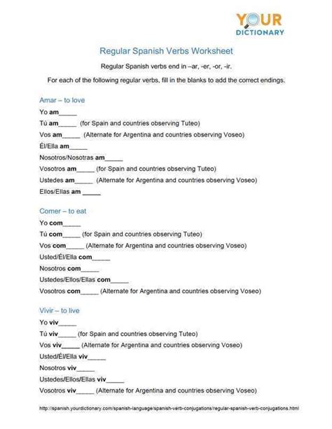 Best Present Tense Of Ar Verbs Worksheet 4 Answer Key