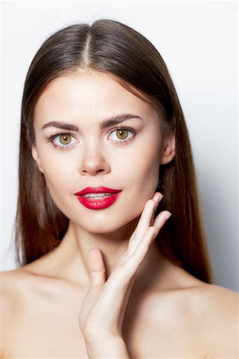 Attractive Woman Smile Red Lips Bared Shoulders Look Ahead Spa