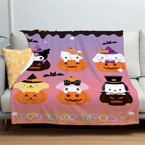 Kawaii Hello Kittys Halloween Throw Blanket Sanrios Anime Kuromi Melody
