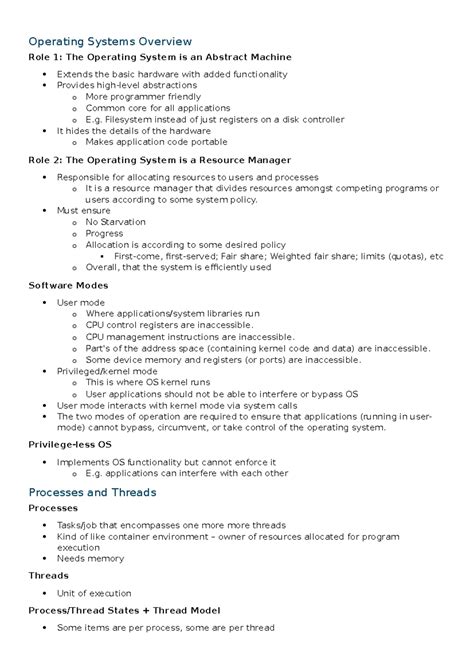 os topic summaries for final exam 24t1 operating systems overview