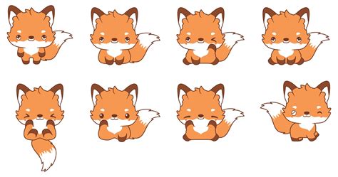 Set Of Kawaii Fox Illustration Collection 35390461 Vector Art At Vecteezy