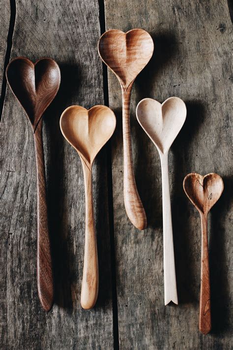 Wooden Heart Spoons Love Spoon Hand Carved Heart Spoon Etsy Wooden