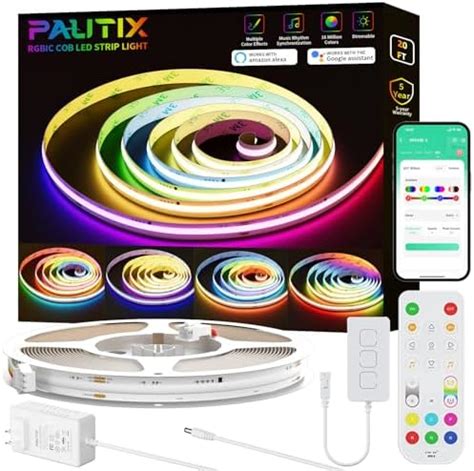 Amazon PAUTIX RGB Smart IC COB LED Strip Lights Work With Alexa