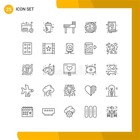 25 Thematic Vector Lines And Editable Symbols Of Guide Book Sport Game Coin Stock Vector