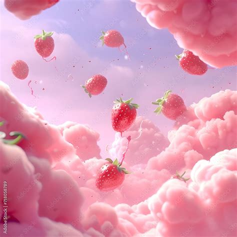 Download 3d Pink Cloud With Lollipop Strawberries Butterflies Candy