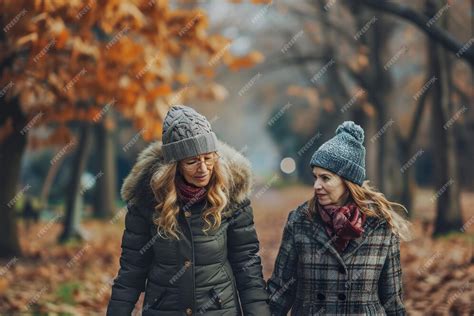 Premium Photo Young Woman And Grandmother Walking At The Park In The