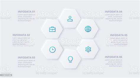 인포그래픽용 노이형성 요소 다이어그램 그래프 프레젠테이션 및 차트용 템플릿입니다 6가지 옵션 부품 단계 또는 공정을 갖춘