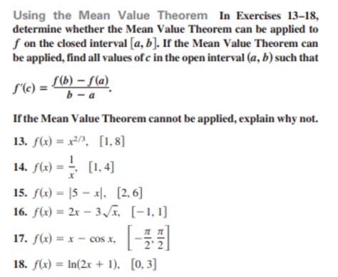 solved using the mean value theorem in exercises 13 18