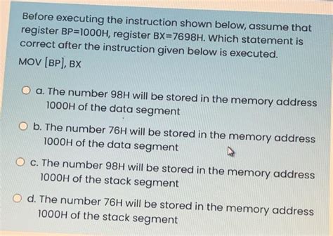 solved before executing the instruction shown below assume