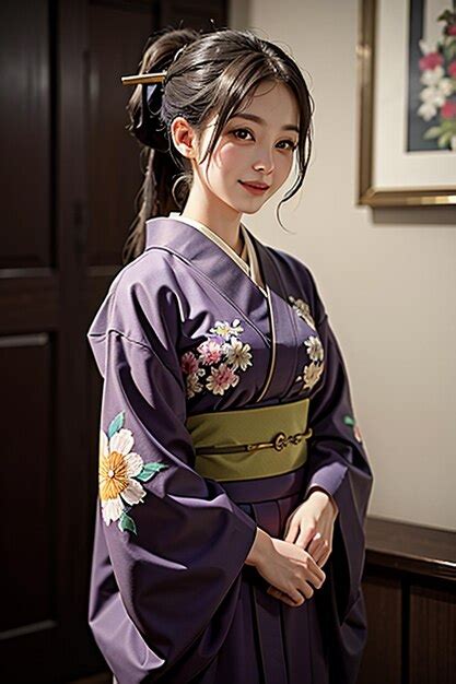 Premium Ai Image Japanese Young Beautiful Girl Model Wearing Beautiful Kimono Exquisite Beauty