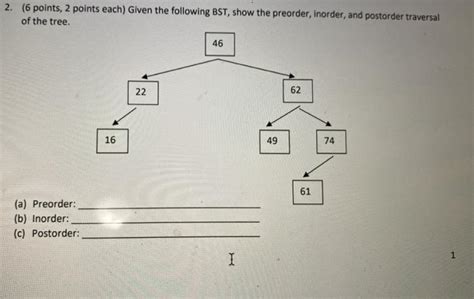 Solved 2 6 Points 2 Points Each Given The Following Bst