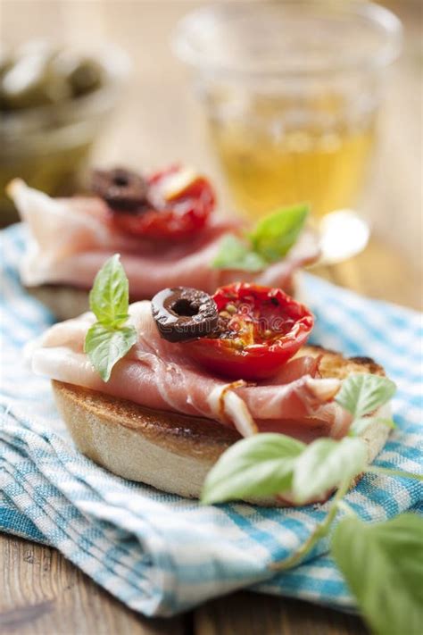 Bruschetta With Parma Ham Stock Image Image Of Basil 91911571