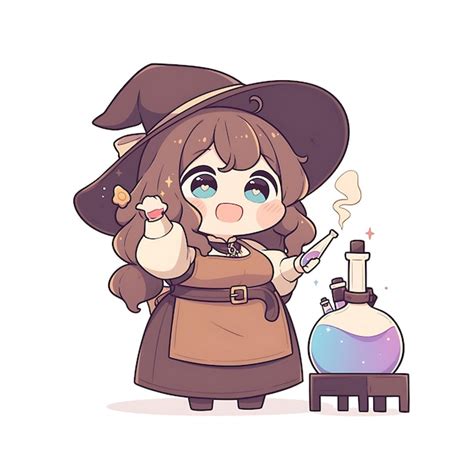 Alchemist Witch With Potion Filled Brown Apron Female Adult Cute