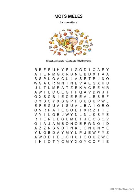 Mots MÊLÉS La nourriture Français FLE fiches pedagogiques pdf doc